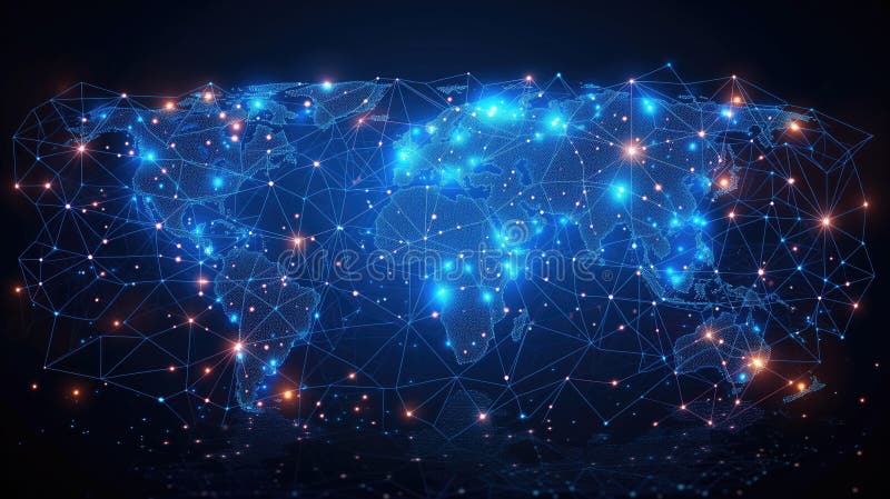 World Map in Neon Colors with Connections Stock Illustration ...