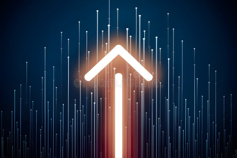 Abstract Representation with Glowing Arrow Pointing Upwards on Deep ...