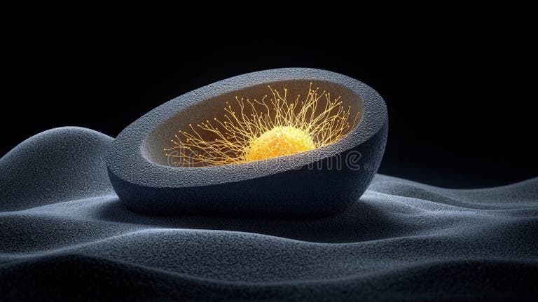 Abstract Representation of a Glowing Cell Nucleus on a Textured Surface ...