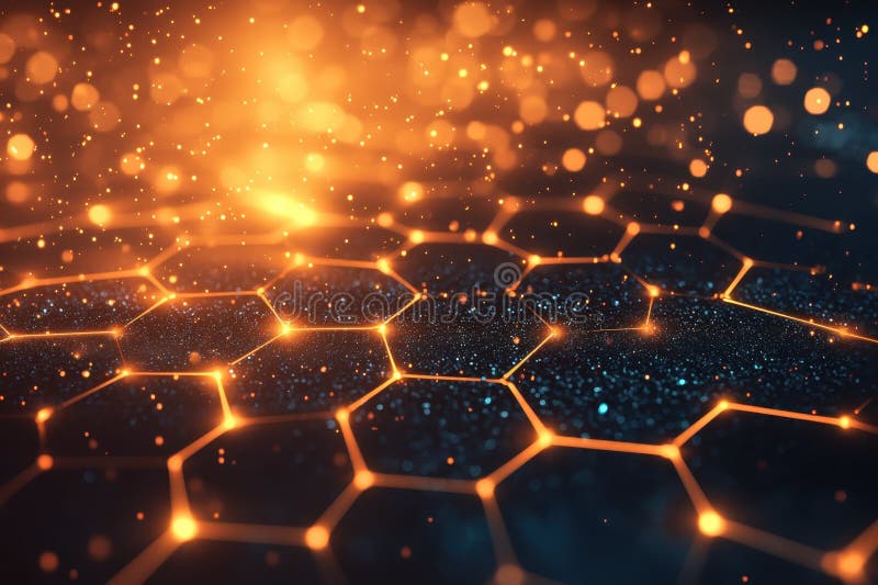 Abstract Representation of Glowing Hexagonal Patterns with Sparkling Lights in Dark Space Stock ...