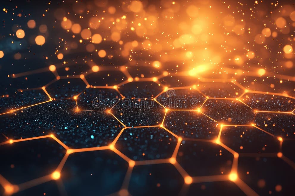 Abstract Representation of Glowing Hexagonal Patterns with Sparkling Lights in Dark Space Stock ...