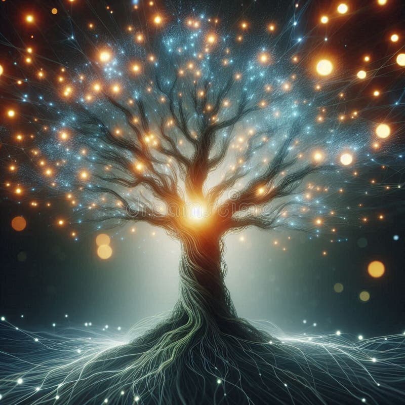 Abstract Representation of a Glowing Network Tree with Radiant Lights ...