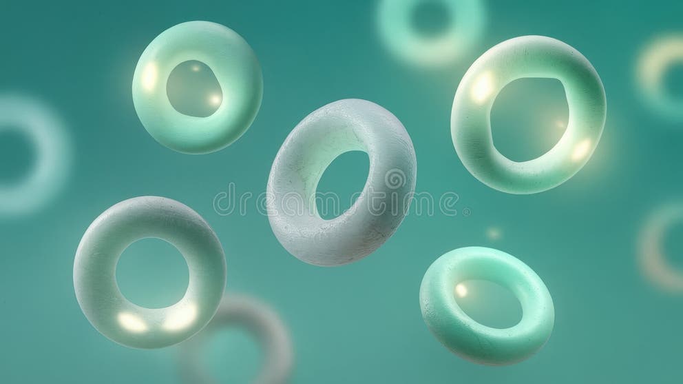 Abstract Representation of Glowing, Ring-shaped Structures in Turquoise ...