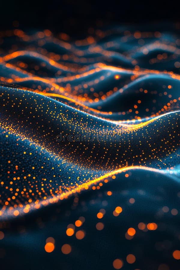 Abstract Representation of Glowing Waves and Particles Against a Dark ...