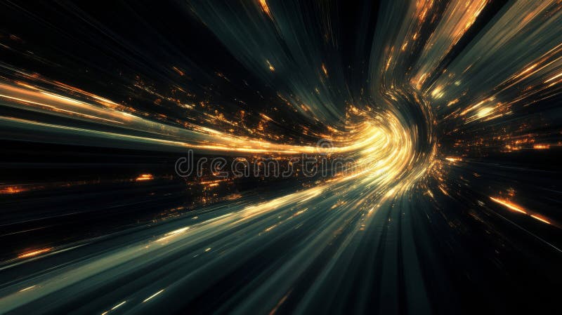 Abstract Representation of a Golden Vortex of Light Streaks in Darkness ...