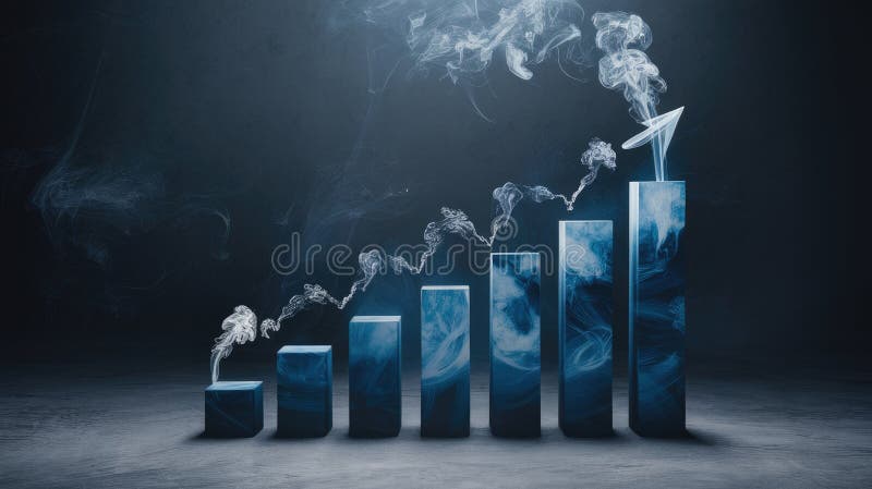 Abstract Representation of Growth with Blue Smoke and a Rising Graph ...