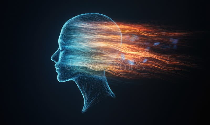 Abstract Representation of a Human Head, Featuring Dynamic Colors and ...