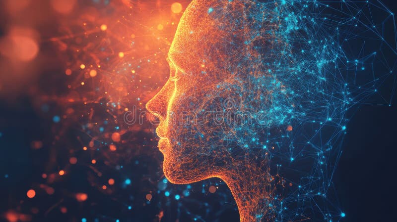 Abstract Representation of a Human Head Filled with Glowing Connections ...