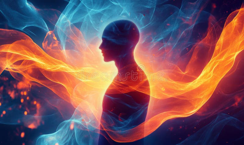 Abstract Representation Human Silhouette Surrounded Vibrant Energy ...