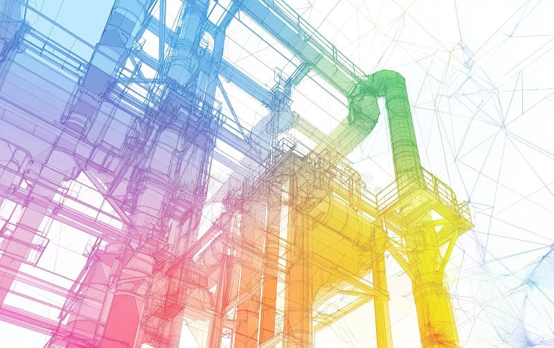 Abstract Representation of Industrial Architecture Featuring Colorful ...