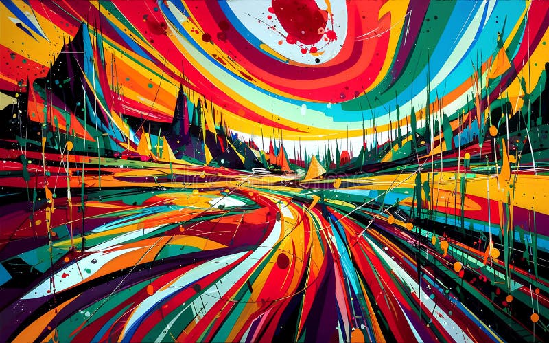An Abstract Representation of a Landscape, with Bold Colors and Dynamic ...