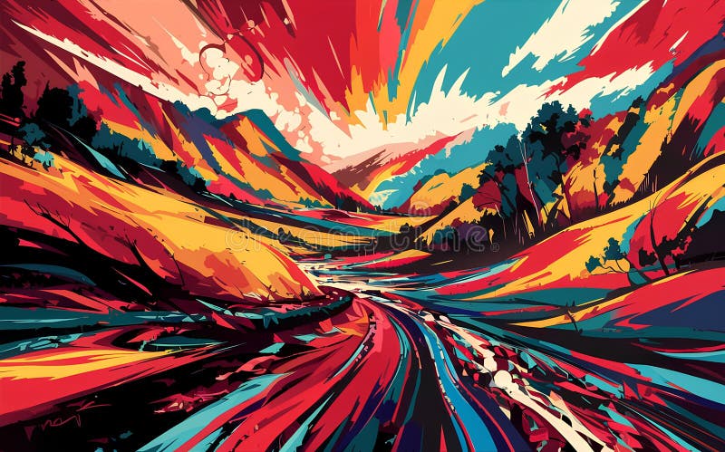 An Abstract Representation of a Landscape, with Bold Colors and Dynamic ...