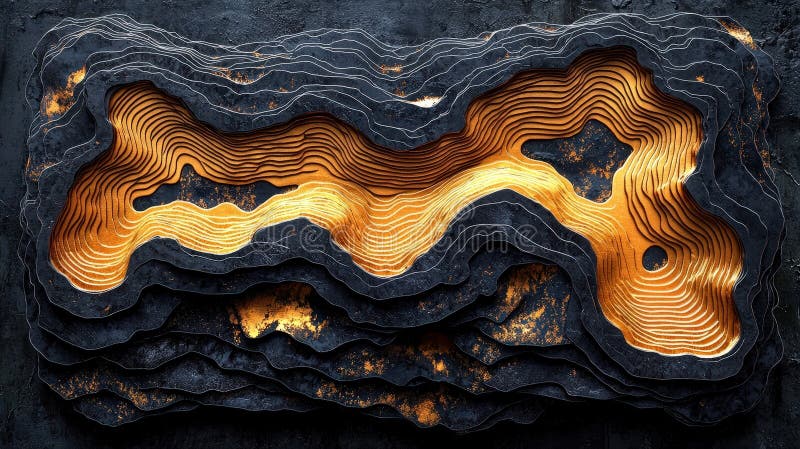 Abstract Representation of Layered Topography with Fiery Accents on ...