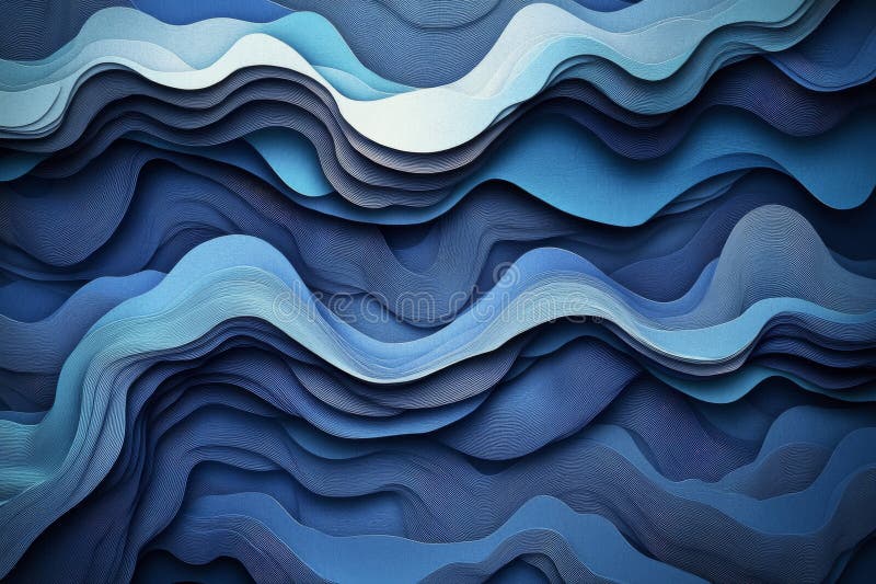 Abstract Representation of Layered Waves in Varying Shades of Blue ...