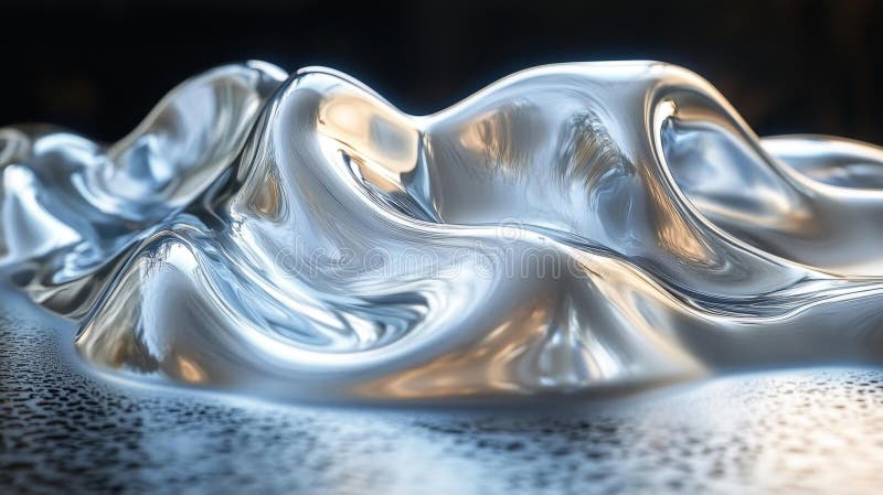 Abstract Liquid Wave with Shiny Metallic Finish and Reflections Stock ...