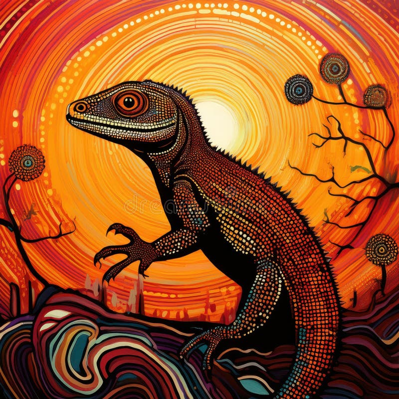 Colorful Geometric Lizard Design Inspired by Aboriginal Dot Art Set ...