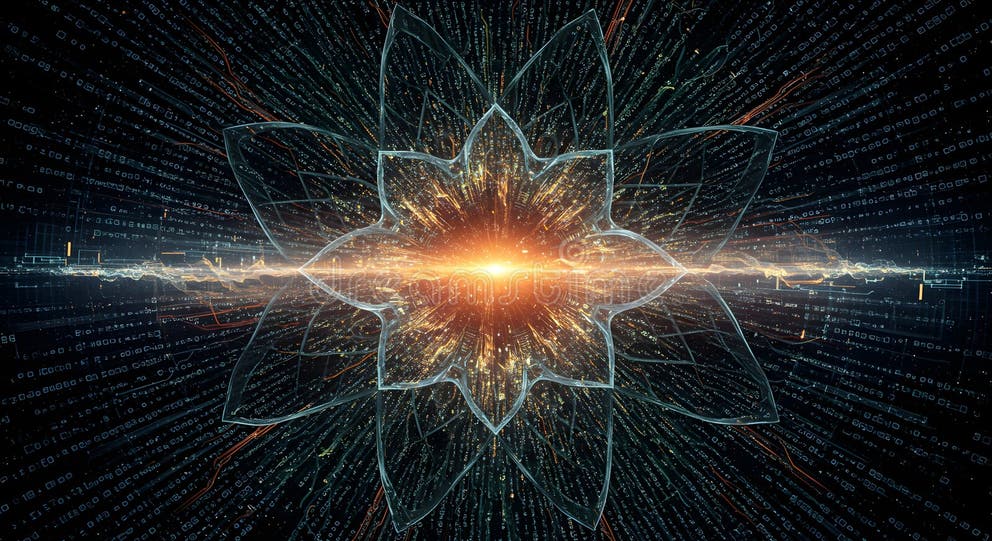 Digital Bloom: a Luminous Lotus Flower Emerging from a Matrix of Data ...