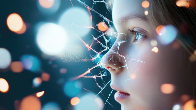 Reflective Contemplation and Shattered Glass Imagery with Bokeh Effect ...