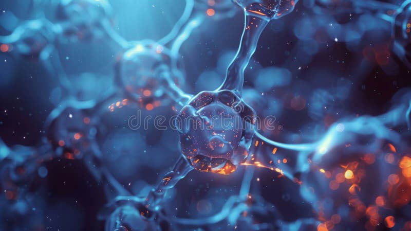 Abstract Representation of Molecules in 3D with a Focus on One Molecule, Highlighted by a Glow ...