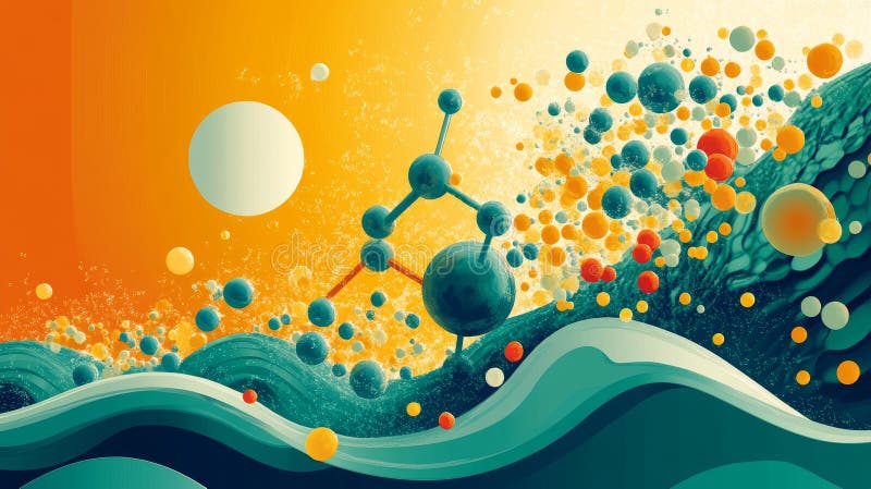 Abstract Representation of Molecules Interacting in Vibrant Waves and ...