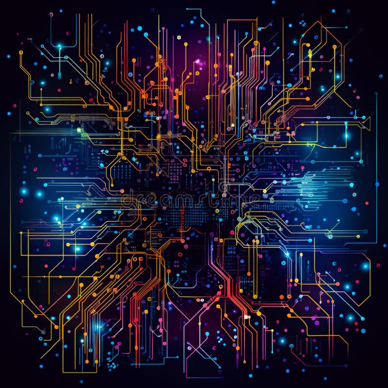 Abstract Representation. Multi-colored Computer Motherboard Lines Stock ...