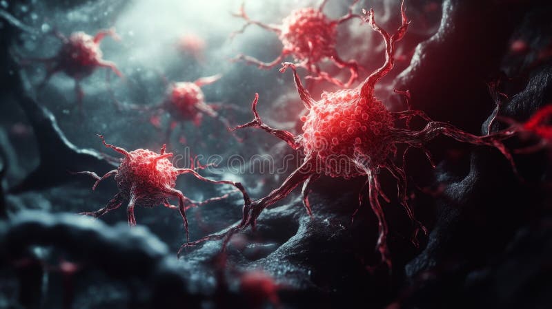 Abstract Representation of Myeloma Cells Attacking Bone Marrow ...
