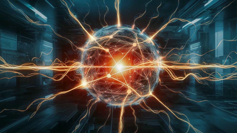 Abstract Representation of a Network with Glowing Connections and a ...