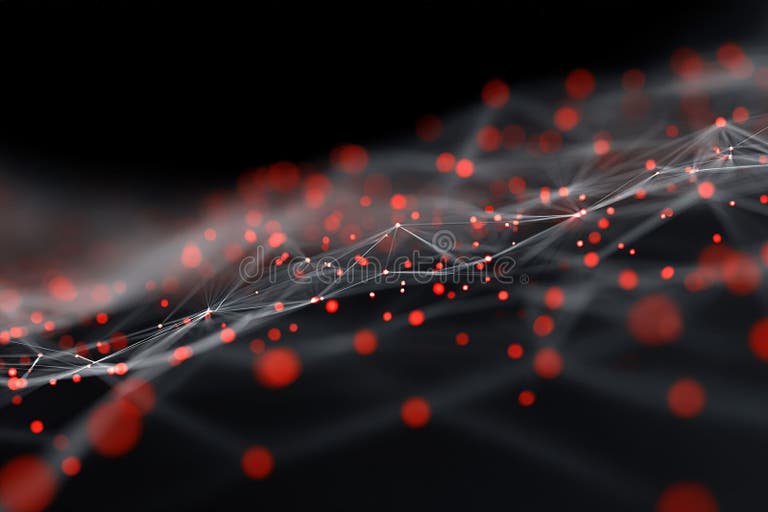 Abstract Representation of a Network with Red Dots and Lines on a Dark ...
