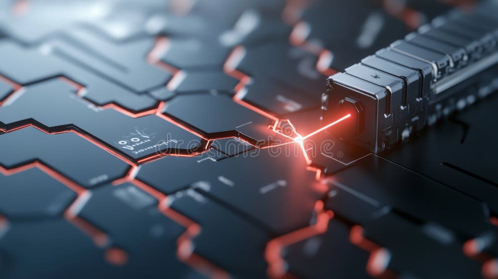 Abstract Representation of a Network Under Attack Showing Glowing Red ...