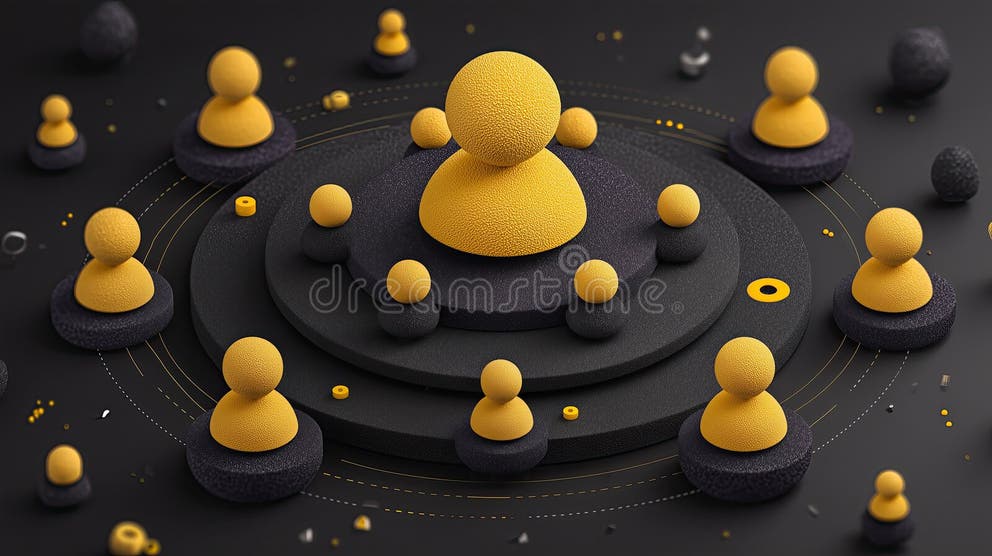 Abstract Representation of Network with Yellow and Black Spheres ...