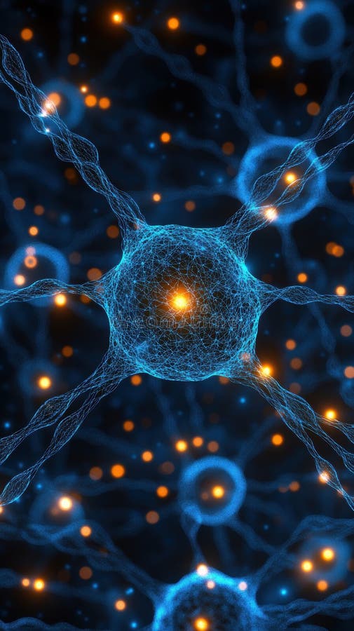 Abstract Representation of a Neural Network with Glowing Orange Centers ...