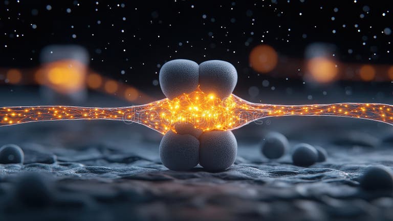 Abstract Representation of Neuron Synapse with Glowing Particles and ...