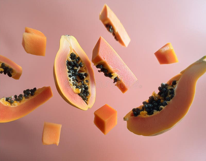 Abstract Representation of Papaya Pieces Cut and Floating Freely ...