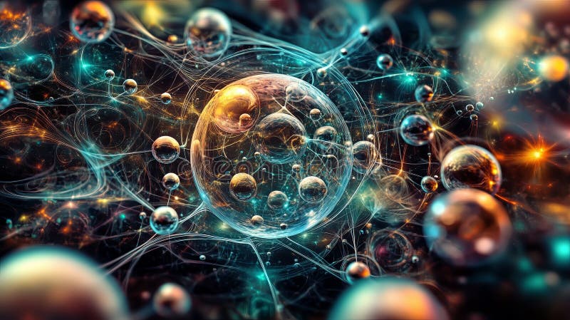 Abstract Representation of Particles ,atoms, with Glowing Orbs ...