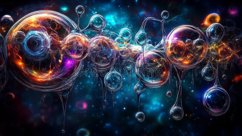 Abstract Representation of Particles ,atoms, with Glowing Orbs ...