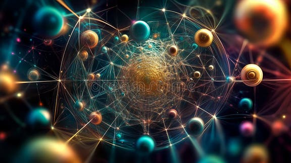 Abstract Representation of Particles ,atoms, with Glowing Orbs ...