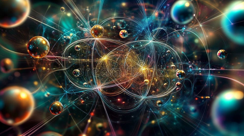 Abstract Representation of Particles ,atoms, with Glowing Orbs ...