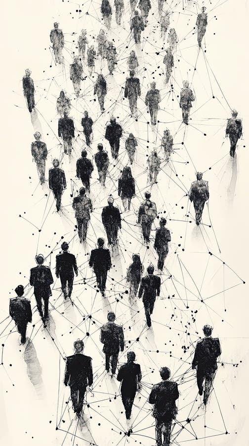 An Abstract Representation of People Walking Amidst Digital Connections ...