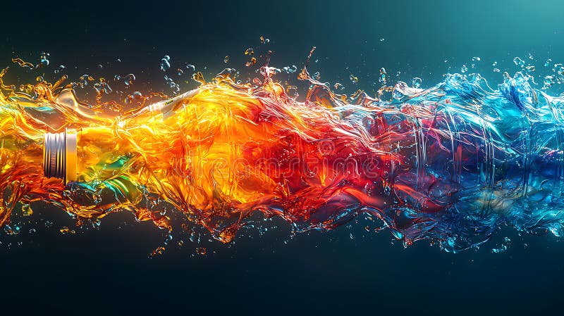 Abstract Representation of Plastic Bottle Dissolving in Vibrant Colors ...