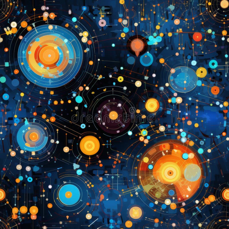 Abstract Representation of Quantum Particles Electrons, Protons, and ...