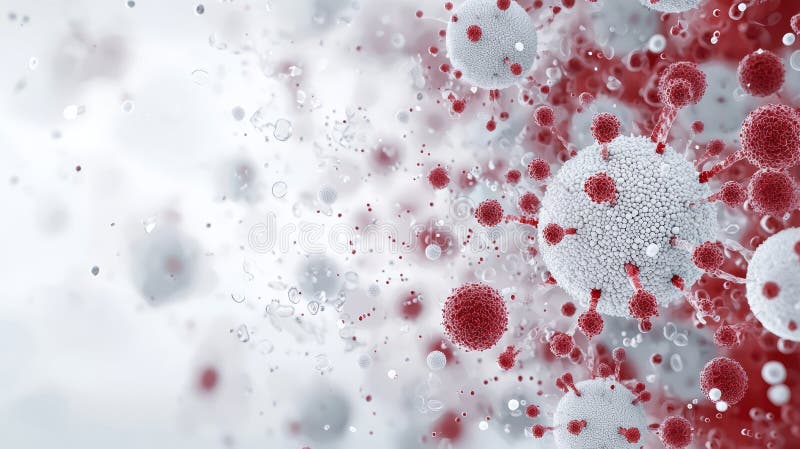 Abstract Representation of Red Particles and Bubbles on a Soft ...