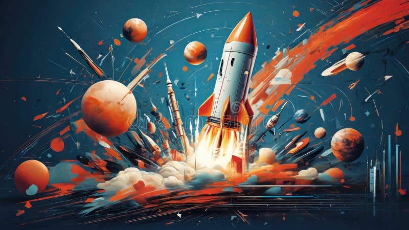 An Abstract Representation of a Rocket Blasting Off on a Background of ...