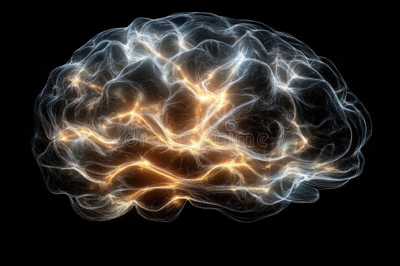 An Abstract Representation Showcases a Human Brain Created with Glowing ...