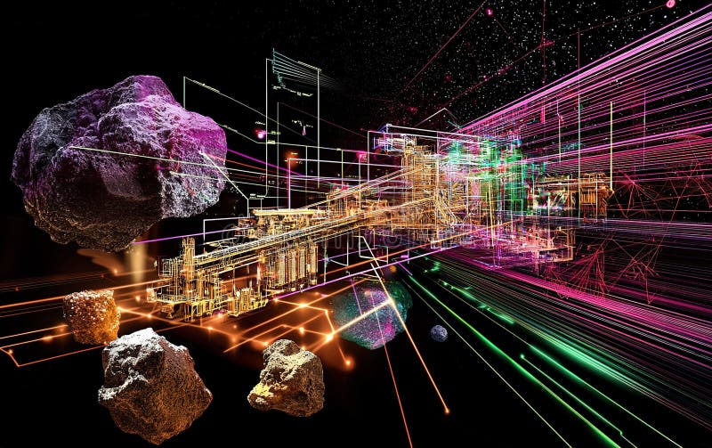 Abstract Representation of Space Exploration Featuring Asteroids and ...