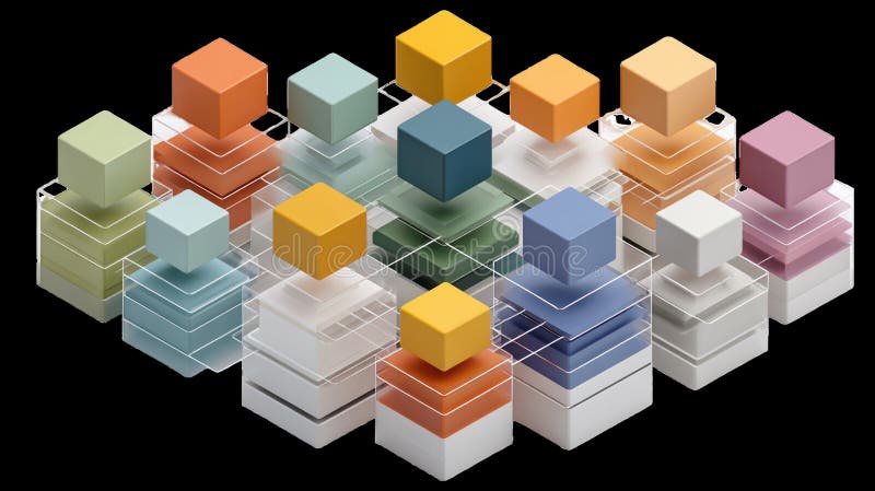 Abstract Representation of Stacked Colorful Cubes with Transparent ...