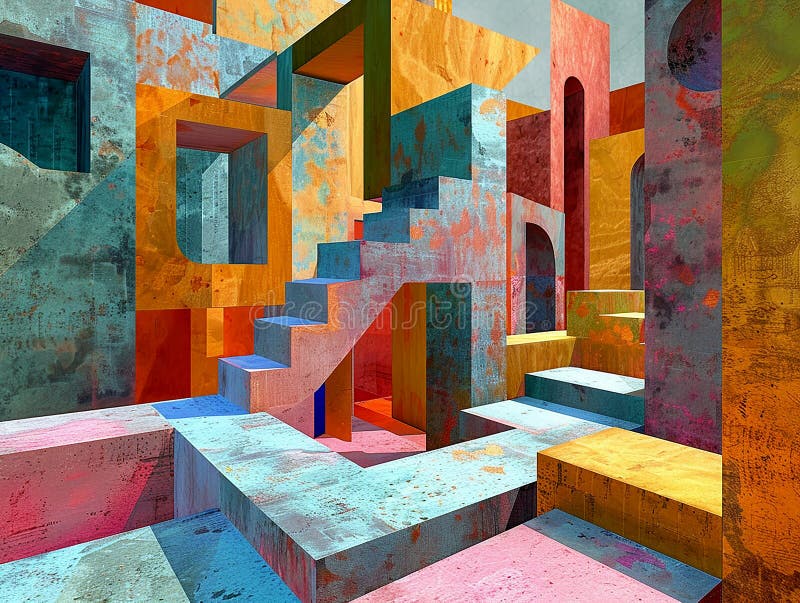 Abstract Painting of Staircase and Steps Stock Illustration ...