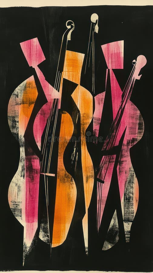 Abstract Representation of String Instruments with Bold Colors and ...