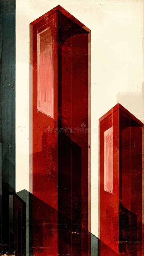Abstract Representation of Tall Red Structures with Geometric Shapes ...
