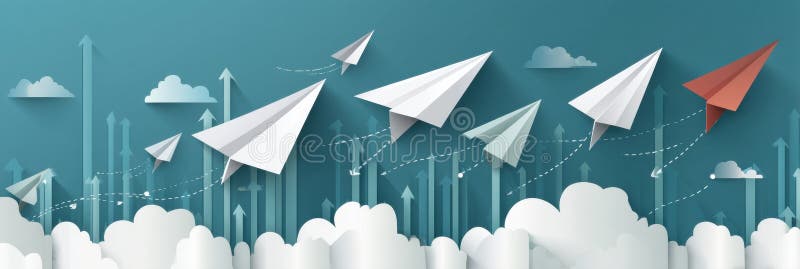 Abstract Representation of Upward Flying Paper Planes Symbolizing ...