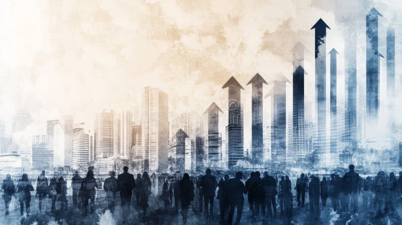 Abstract Representation of Urban Growth with Silhouettes of People and ...